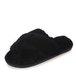 Wholesale ladies house indoor and outdoor fashion pure color ladies open toe slipper fluffy winter ladies house shoes