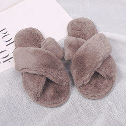 Wholesale ladies house indoor and outdoor fashion pure color ladies open toe slipper fluffy winter ladies house shoes