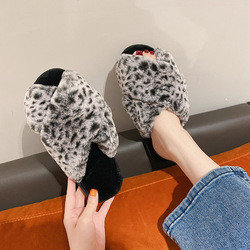 Women's Fashion Soft house Indoor slipper Home Fluffy house shoes  Cross Open Toe Fur Slides Slippers
