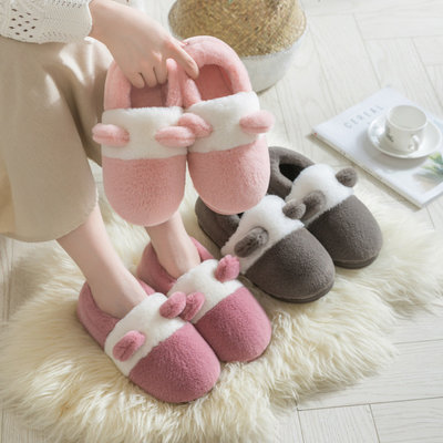 Wholesale new style winter imitation rabbit fur home bag heel slippers ladies thick-soled cute plush indoor house shoes