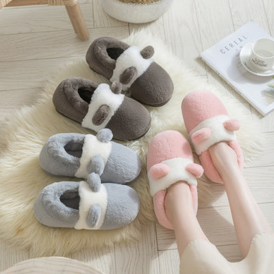 Wholesale new style winter imitation rabbit fur home bag heel slippers ladies thick-soled cute plush indoor house shoes