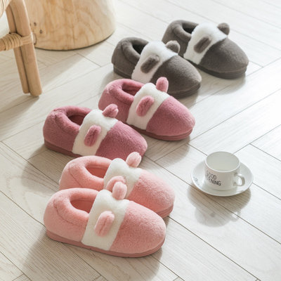 Wholesale new style winter imitation rabbit fur home bag heel slippers ladies thick-soled cute plush indoor house shoes
