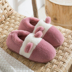 Wholesale new style winter imitation rabbit fur home bag heel slippers ladies thick-soled cute plush indoor house shoes