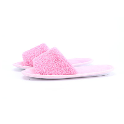 fluffy Teddy fur pink ladies open toe plush house indoor slippers
