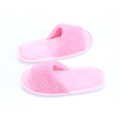 fluffy Teddy fur pink ladies open toe plush house indoor slippers