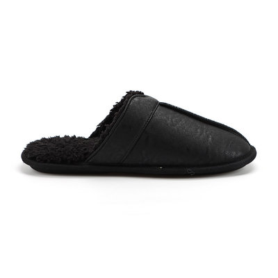 new design black PU fuzzy slipper warm soft plush winter house indoor slipper