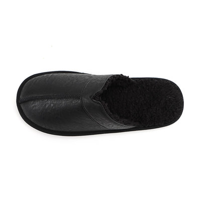 new design black PU fuzzy slipper warm soft plush winter house indoor slipper