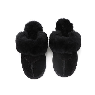 Women Genuine Suede Leather Warm Comfy Winter Fluffy Breathable house Indoor wool Slippers