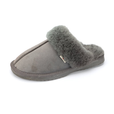 Leather upper sheep wool lined solid color warm house indoor slippers