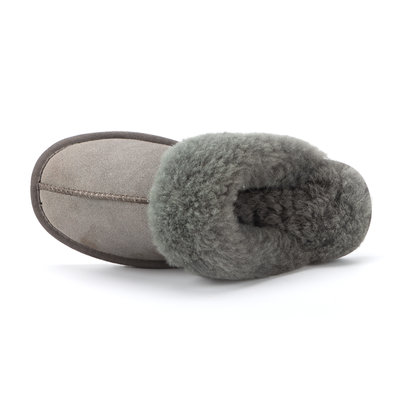 Leather upper sheep wool lined solid color warm house indoor slippers