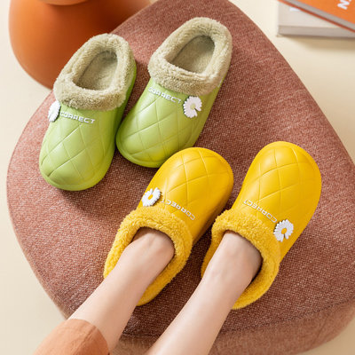 Newly listed net celebrity waterproof plush slippers for couples winter Bag heel warm non-slip slippers