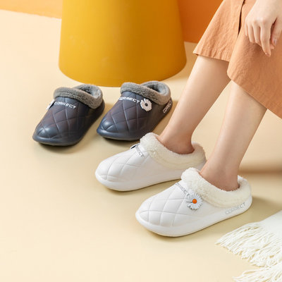 Newly listed net celebrity waterproof plush slippers for couples winter Bag heel warm non-slip slippers