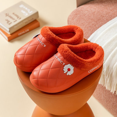 Newly listed net celebrity waterproof plush slippers for couples winter Bag heel warm non-slip slippers
