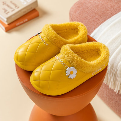 Newly listed net celebrity waterproof plush slippers for couples winter Bag heel warm non-slip slippers