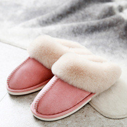 wholesale 2021 new faux suede unisex couple slipper winter Non-slip and wear-resistant artificial fur lining indoor shoes