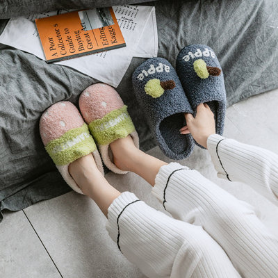 2021 Winter new design Simple and natural slippers cute plush cartoon thick-soled warm couple shoes wholesale