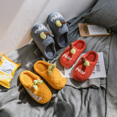 2021 Winter new design Simple and natural slippers cute plush cartoon thick-soled warm couple shoes wholesale