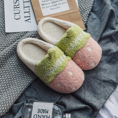 2021 Winter new design Simple and natural slippers cute plush cartoon thick-soled warm couple shoes wholesale