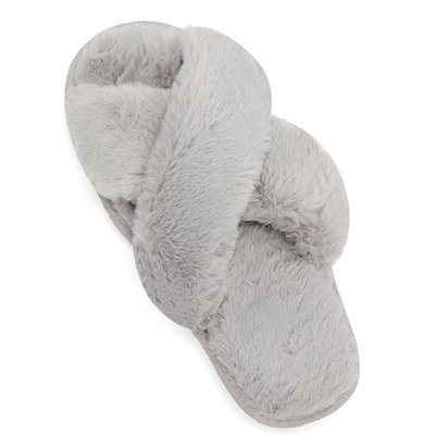 Women  solid color open toe home  slippers Warm Cross Soft Plush Furry Faux Fur house shoes slippers