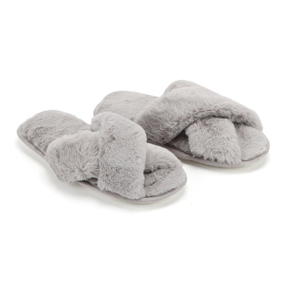 Women  solid color open toe home  slippers Warm Cross Soft Plush Furry Faux Fur house shoes slippers