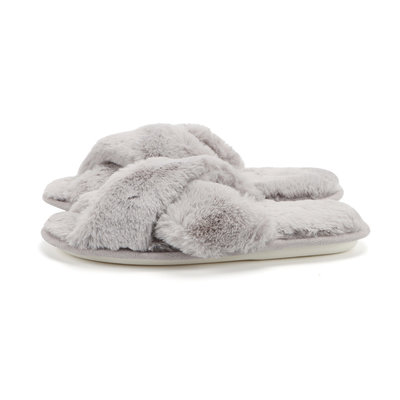 Women  solid color open toe home  slippers Warm Cross Soft Plush Furry Faux Fur house shoes slippers
