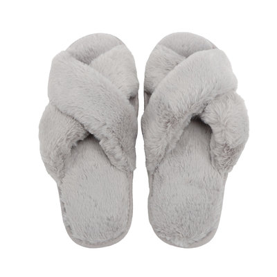 Women  solid color open toe home  slippers Warm Cross Soft Plush Furry Faux Fur house shoes slippers