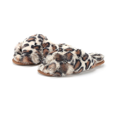Women Winter  Plush Soft  home indoor Anti-slip Floor Bedroom Fashion Leopard Slippers open toe shoes