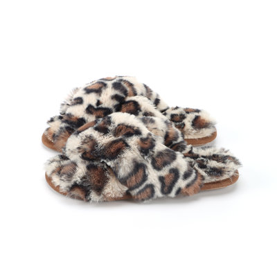 Women Winter  Plush Soft  home indoor Anti-slip Floor Bedroom Fashion Leopard Slippers open toe shoes