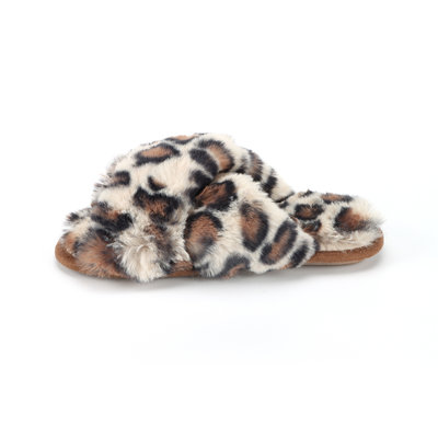 Women Winter  Plush Soft  home indoor Anti-slip Floor Bedroom Fashion Leopard Slippers open toe shoes