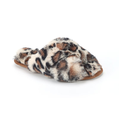 Women Winter  Plush Soft  home indoor Anti-slip Floor Bedroom Fashion Leopard Slippers open toe shoes
