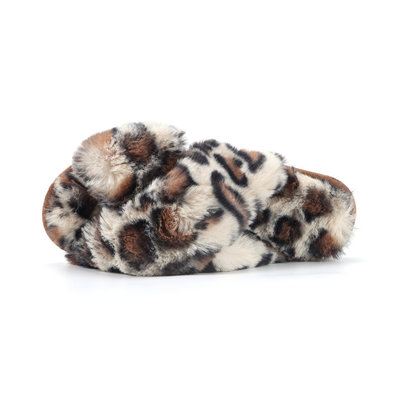 Women Winter  Plush Soft  home indoor Anti-slip Floor Bedroom Fashion Leopard Slippers open toe shoes