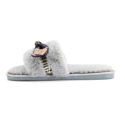 Fashion Women Faux Fur Slider Slippers Fluffy House Slide Scarf bow Winter Slippers Open Toe  shoes