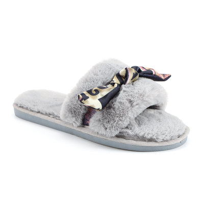 Fashion Women Faux Fur Slider Slippers Fluffy House Slide Scarf bow Winter Slippers Open Toe  shoes