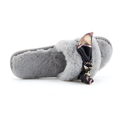 Fashion Women Faux Fur Slider Slippers Fluffy House Slide Scarf bow Winter Slippers Open Toe  shoes