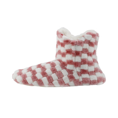 women Comfy faux fur Warm grid Winter home Boots soft house indoor slippers