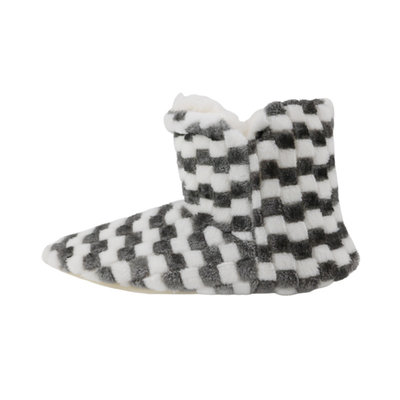 women Comfy faux fur Warm grid Winter home Boots soft house indoor slippers