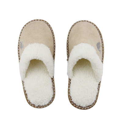 Women's Velour Closed Toe Scuff Open Back Slippers Embroidery Decoration Winter Warm Slipper