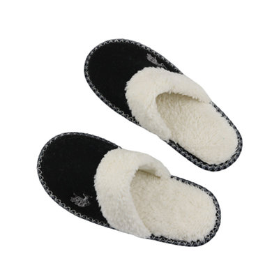 Women's Velour Closed Toe Scuff Open Back Slippers Embroidery Decoration Winter Warm Slipper