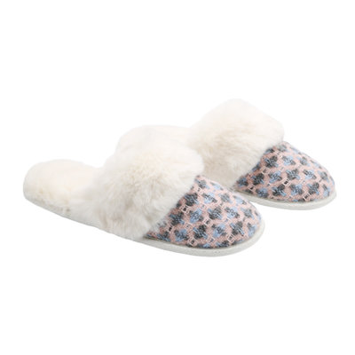 Women Slip On Fluffy Faux Fur Warm Winter  knitted fabric Comfy house indoor Slippers