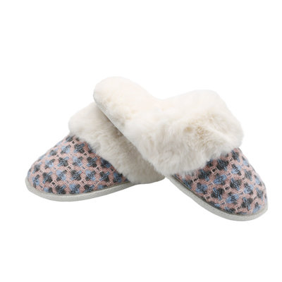 Women Slip On Fluffy Faux Fur Warm Winter  knitted fabric Comfy house indoor Slippers