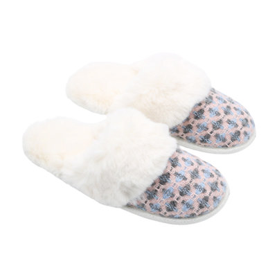 Women Slip On Fluffy Faux Fur Warm Winter  knitted fabric Comfy house indoor Slippers
