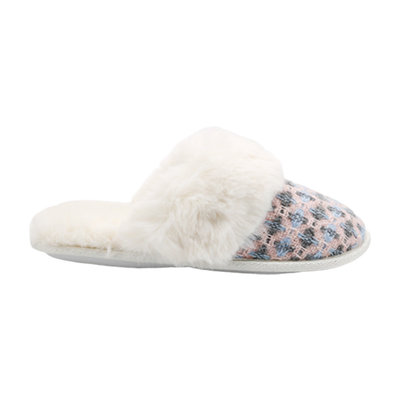 Women Slip On Fluffy Faux Fur Warm Winter  knitted fabric Comfy house indoor Slippers