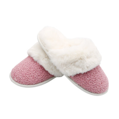 Womens pink  Slip On Faux Fur Warm Winter Fluffy knitted Comfy house indoor Slippers
