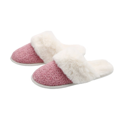 Womens pink  Slip On Faux Fur Warm Winter Fluffy knitted Comfy house indoor Slippers