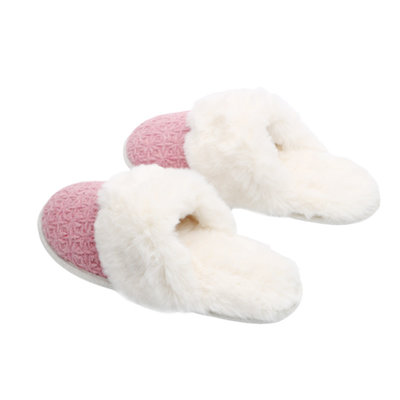 Womens pink  Slip On Faux Fur Warm Winter Fluffy knitted Comfy house indoor Slippers