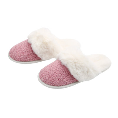 Womens pink  Slip On Faux Fur Warm Winter Fluffy knitted Comfy house indoor Slippers