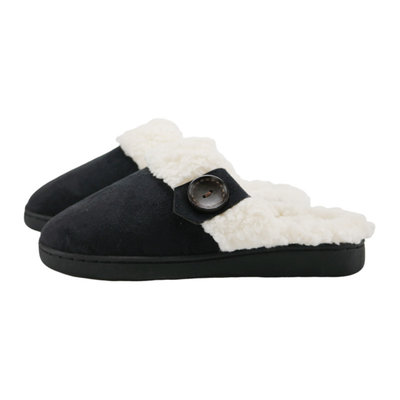 Women Winter  buttons decoration Slipper Fluffy Slip On House Slippers Soft house Indoor Slipper