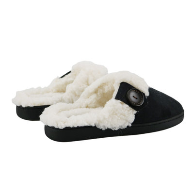 Women Winter  buttons decoration Slipper Fluffy Slip On House Slippers Soft house Indoor Slipper