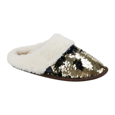 ladies house indoor slippers  women bedroom home mesh golden sequin faux fur gslippers