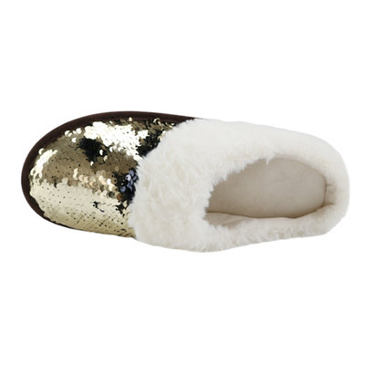 ladies house indoor slippers  women bedroom home mesh golden sequin faux fur gslippers